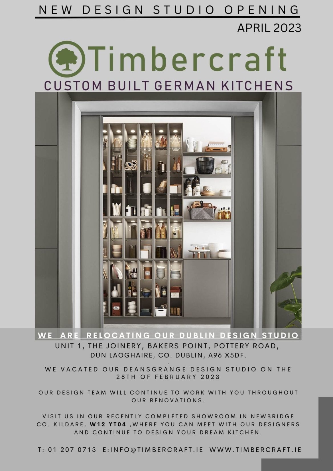 We are Relocating our Dublin Design Studio - Timbercraft German Kitchens